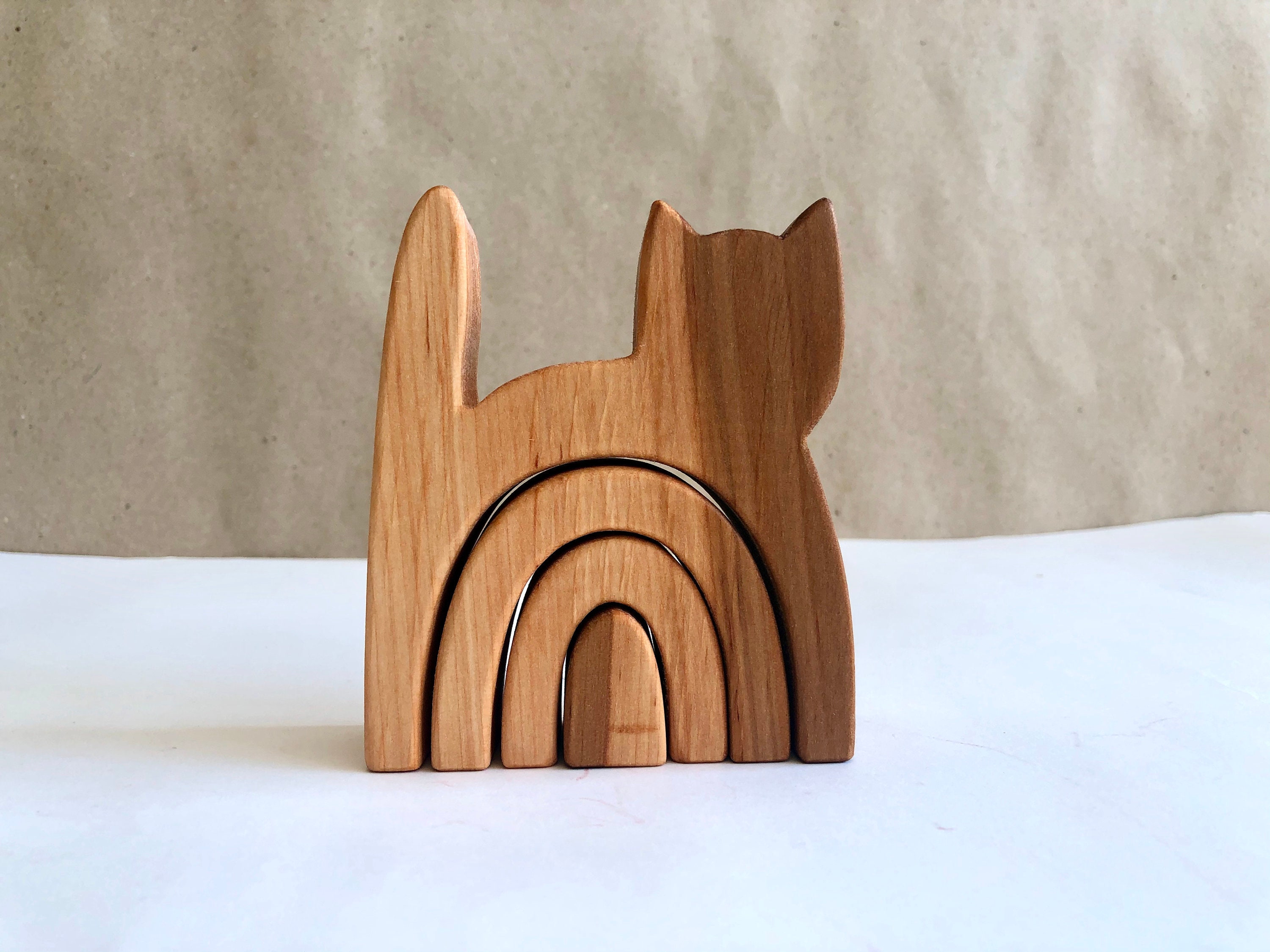 Wooden Rainbow Stacker Cat Puzzle Toy Waldorf Wooden Cat - Montessori ...