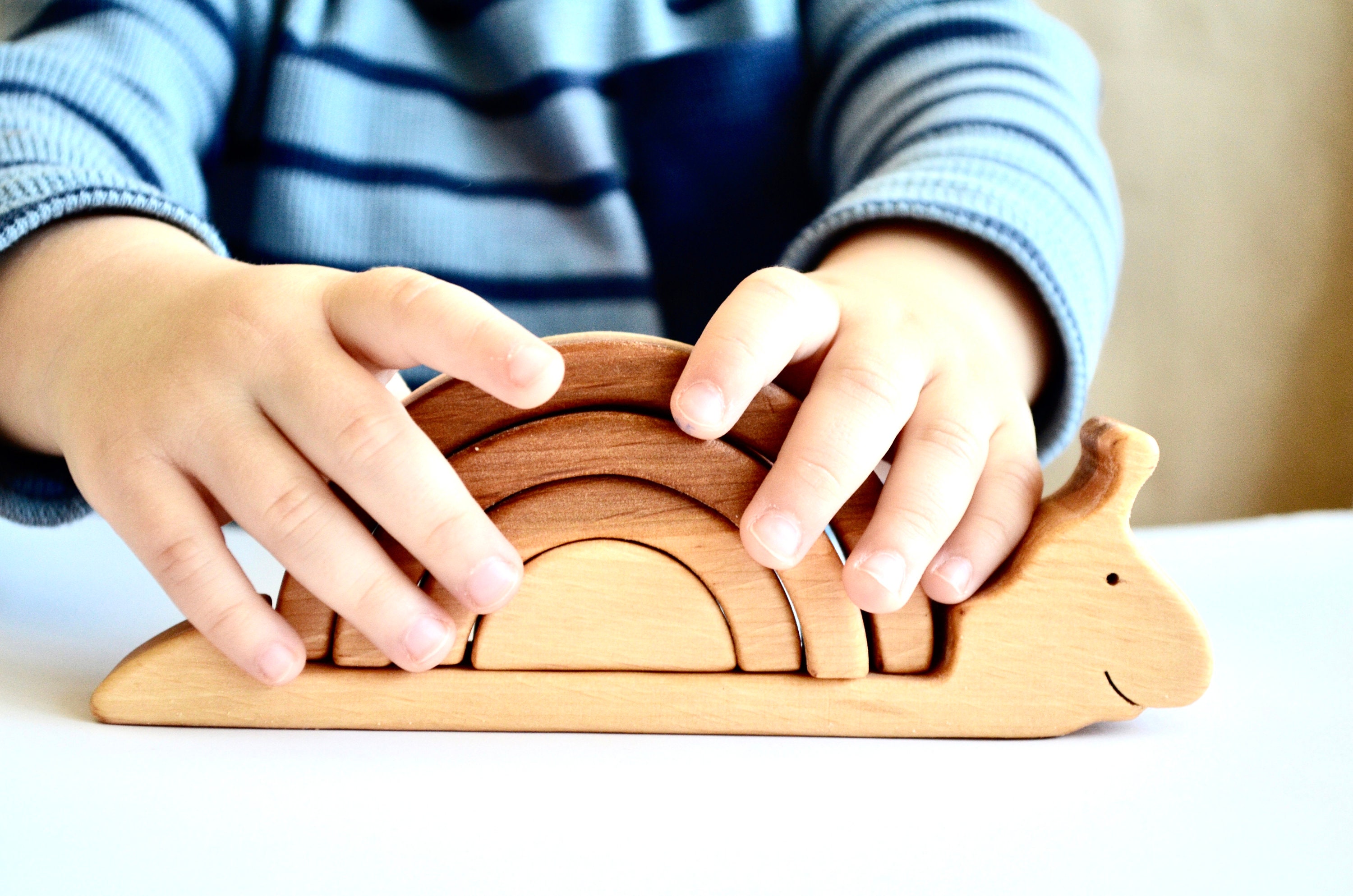 Wooden Snail Stacking Toy Waldorf Natural Arch Animal Puzzle Balance ...