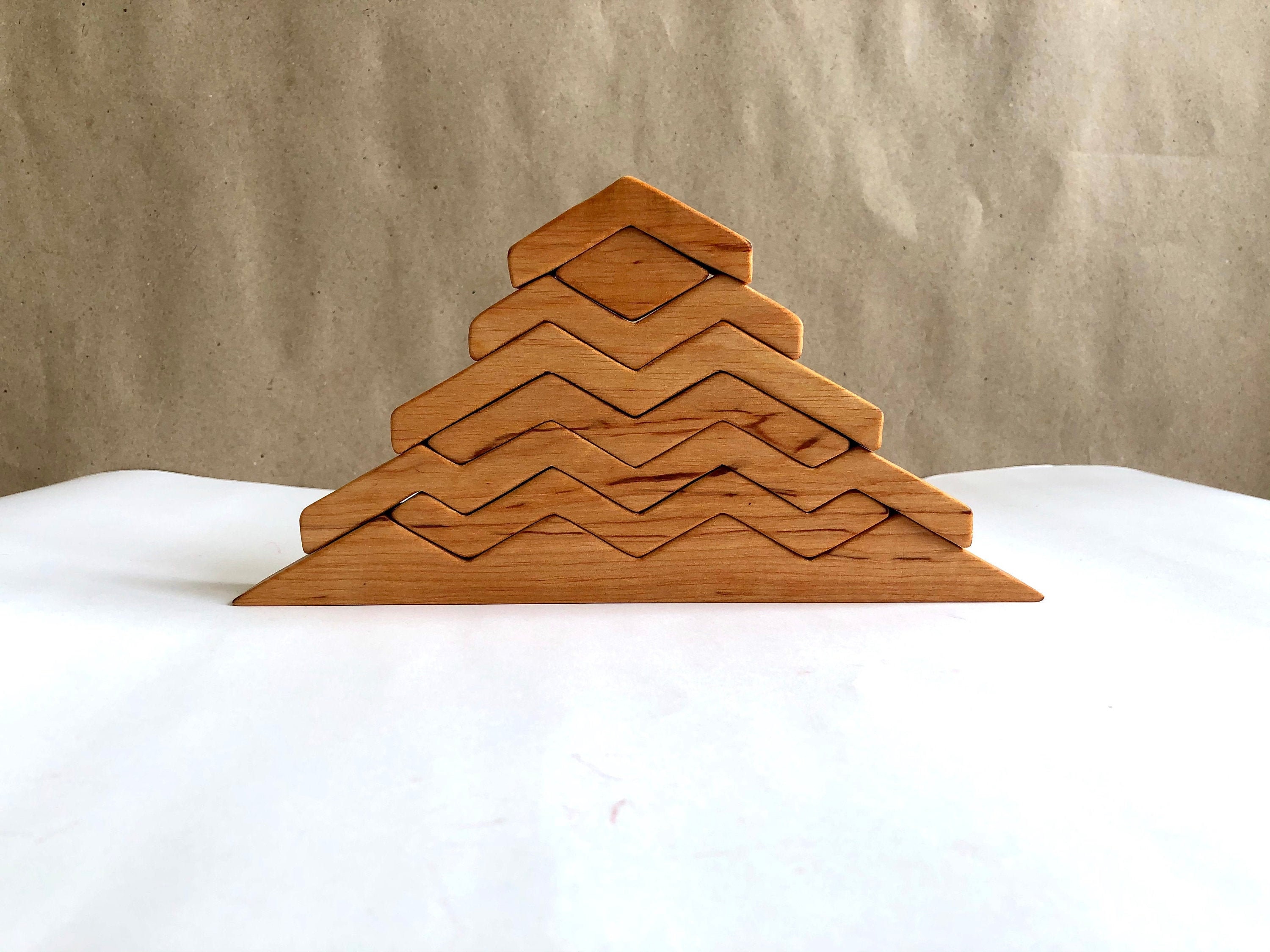 Wooden Educational Pyramid for Toddler Pyramid Puzzle Pre-school Toy ...
