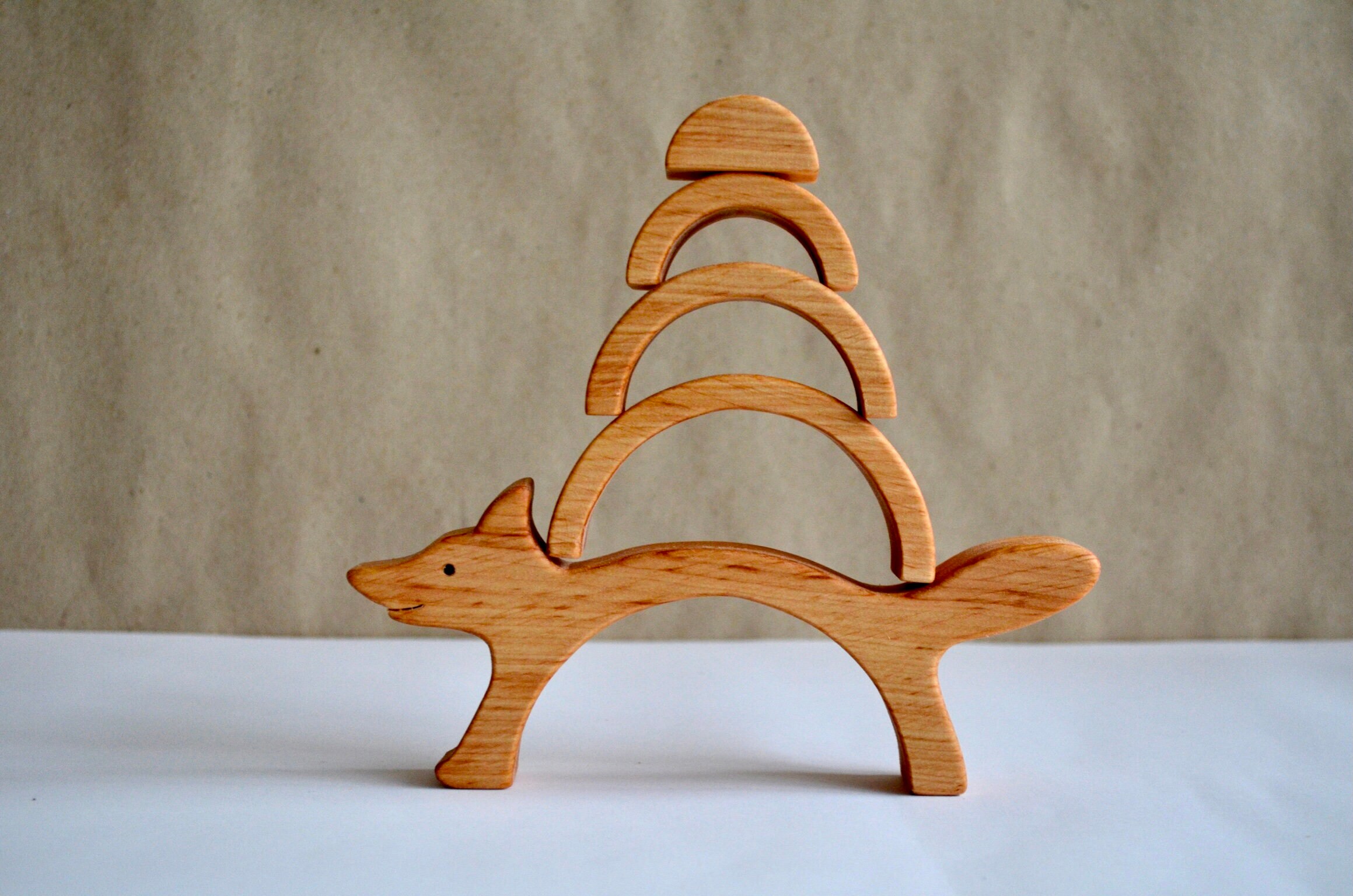 Wooden Fox Rainbow Stacking Toy Personalized Wooden Toy for Toddler ...