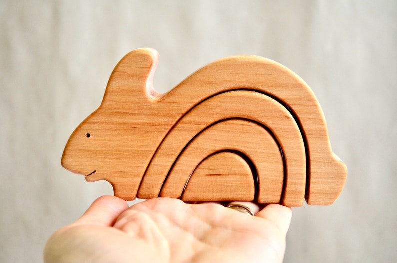 Wooden Rainbow Stacker Rabbit Wooden Puzzle Bunny Toy - Etsy