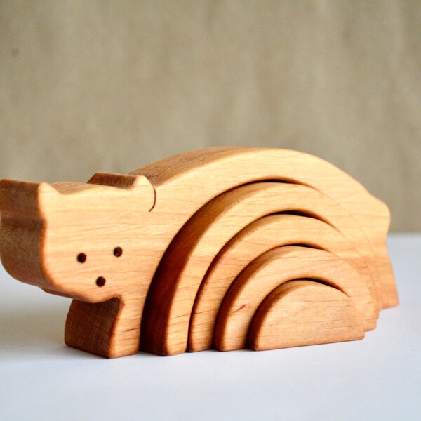 Wooden Rainbow Stacker Cat Puzzle Toy - Etsy