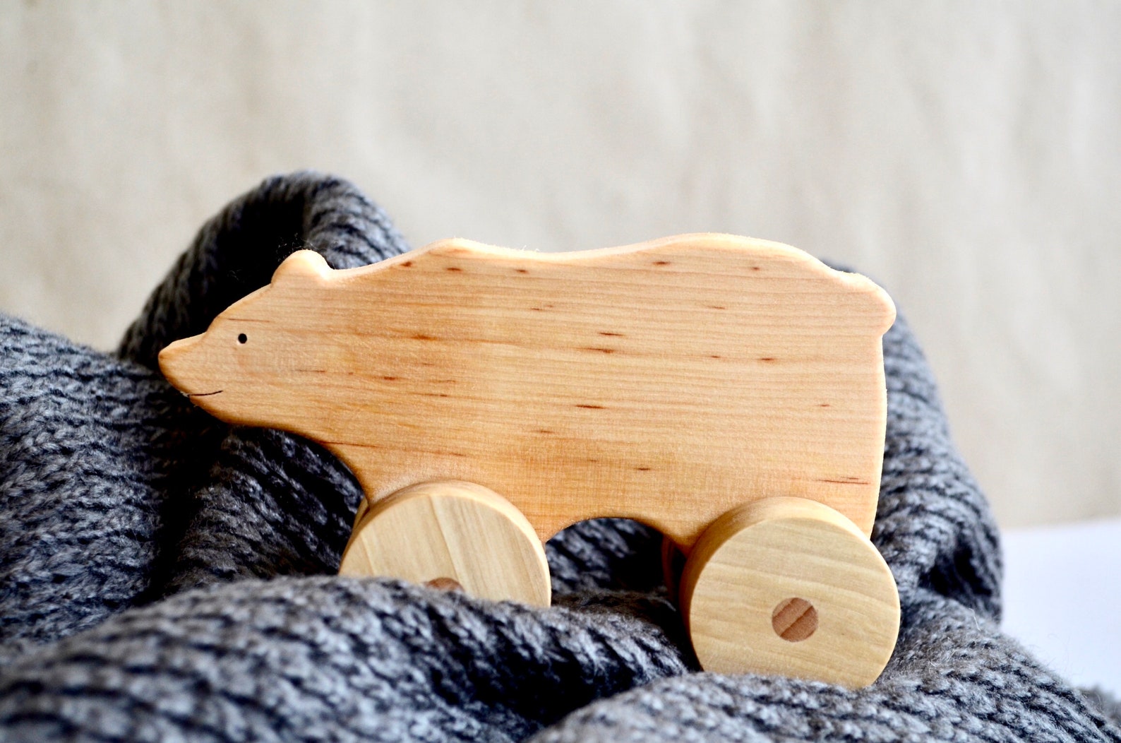 Wooden Push Toy Bear Natural Learning Toy on Wheels for - Etsy