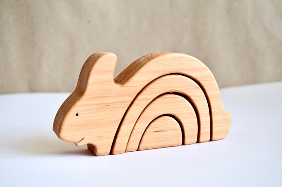 Wooden Rainbow Stacker Rabbit Wooden Puzzle Bunny Toy | Etsy