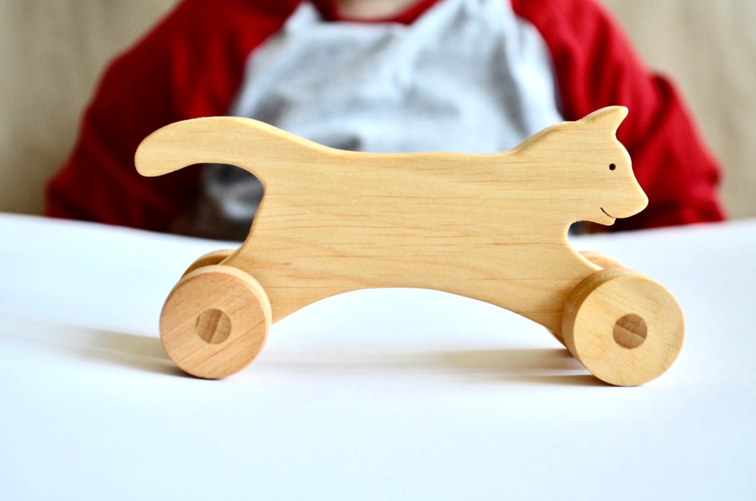 Wooden Push Cat Toy, Natural Wooden Toys, Wooden Pull Toys for Baby and ...
