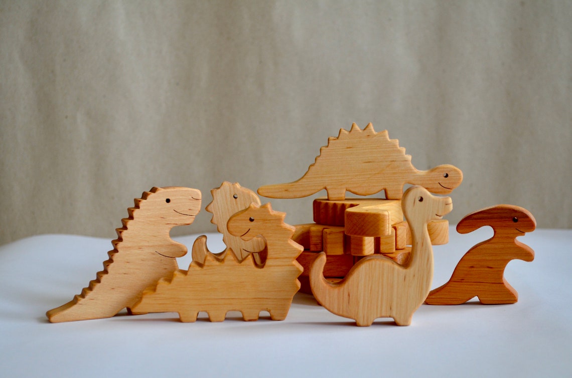 Wooden Dinosaur Set Wooden Toy for Toddler Organic Educational Toy - Etsy