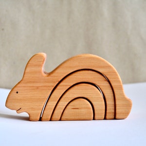 Wooden Rainbow Stacker Rabbit Wooden Puzzle Bunny Toy - Etsy