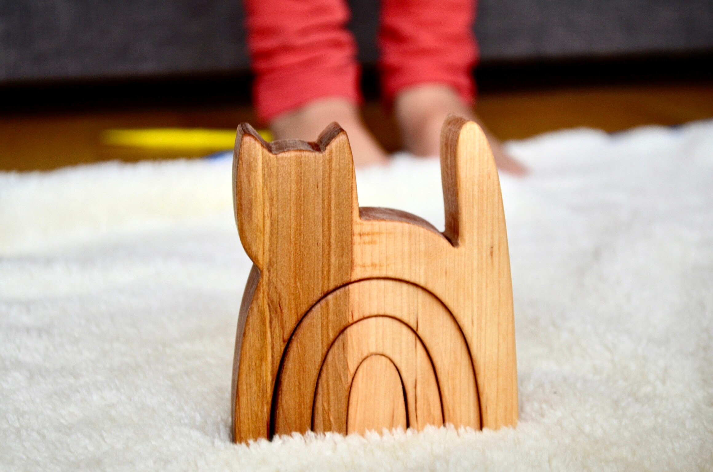 Wooden Rainbow Stacker Cat Puzzle Toy Waldorf Wooden Cat Montessori ...