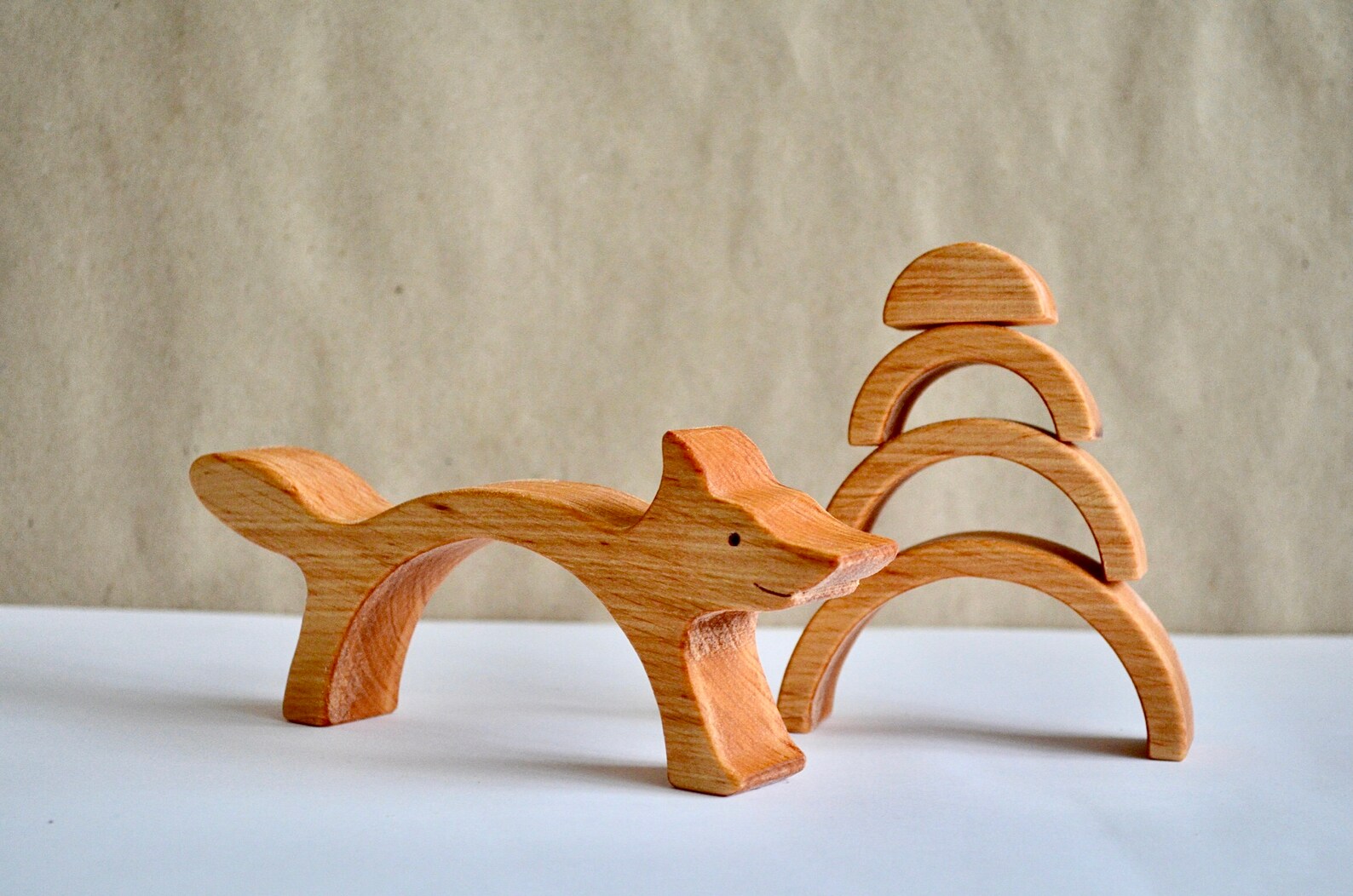 Wooden Fox Rainbow Stacking Toy Personalized Wooden Toy for Toddler ...