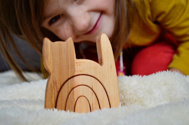 Wooden Rainbow Stacker Cat Puzzle Toy Waldorf Wooden Cat - Montessori ...