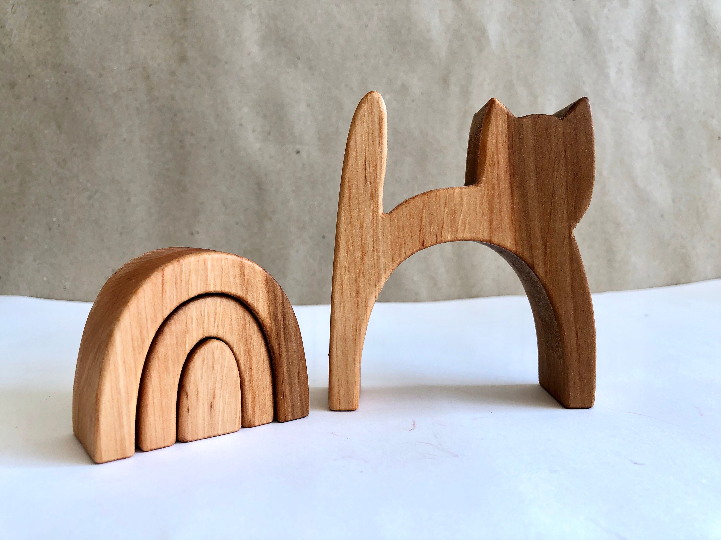 Wooden Rainbow Stacker Cat Puzzle Toy Waldorf Wooden Cat Montessori ...