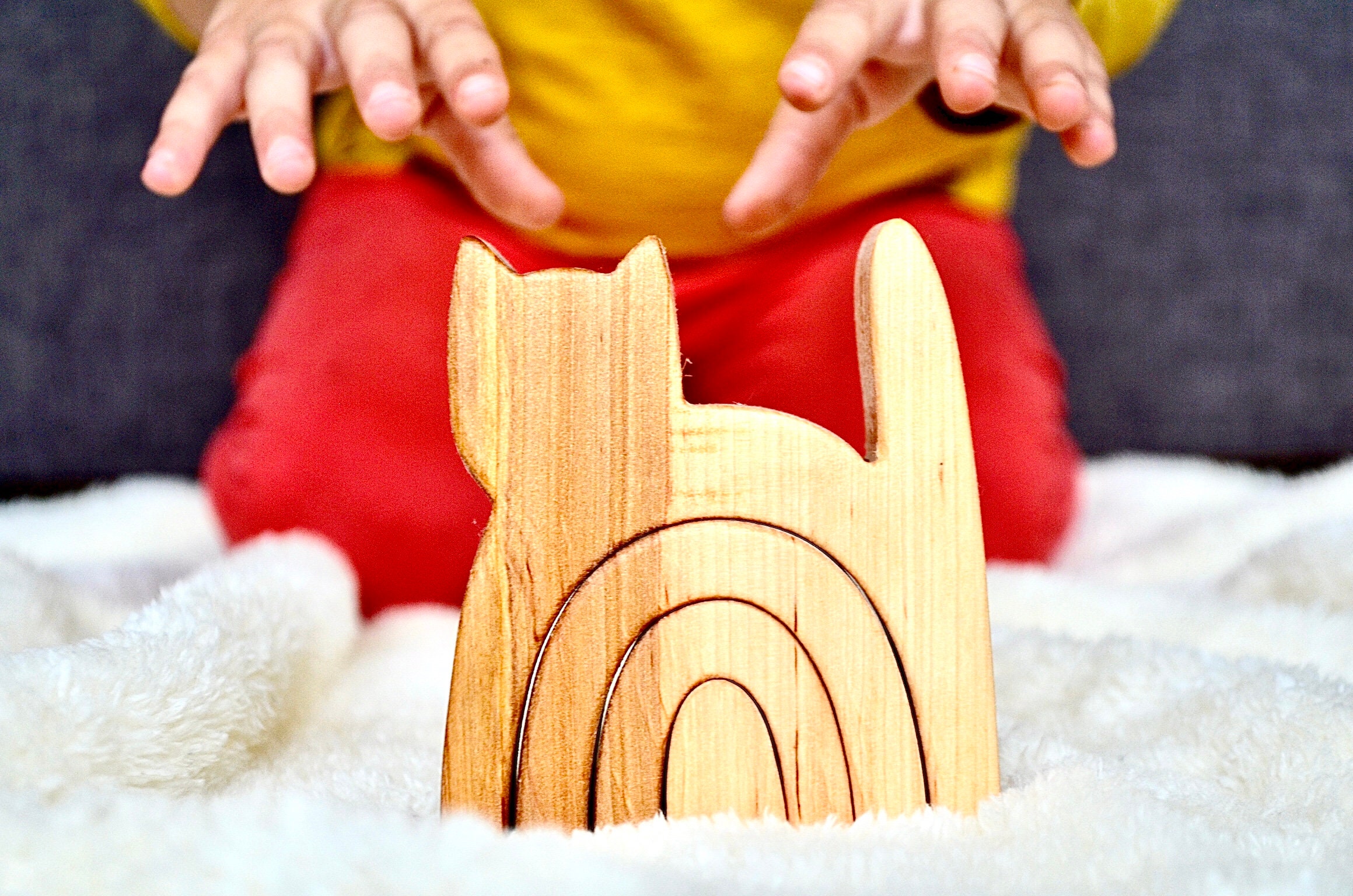 Wooden Rainbow Stacker Cat Puzzle Toy Waldorf Wooden Cat - Montessori ...
