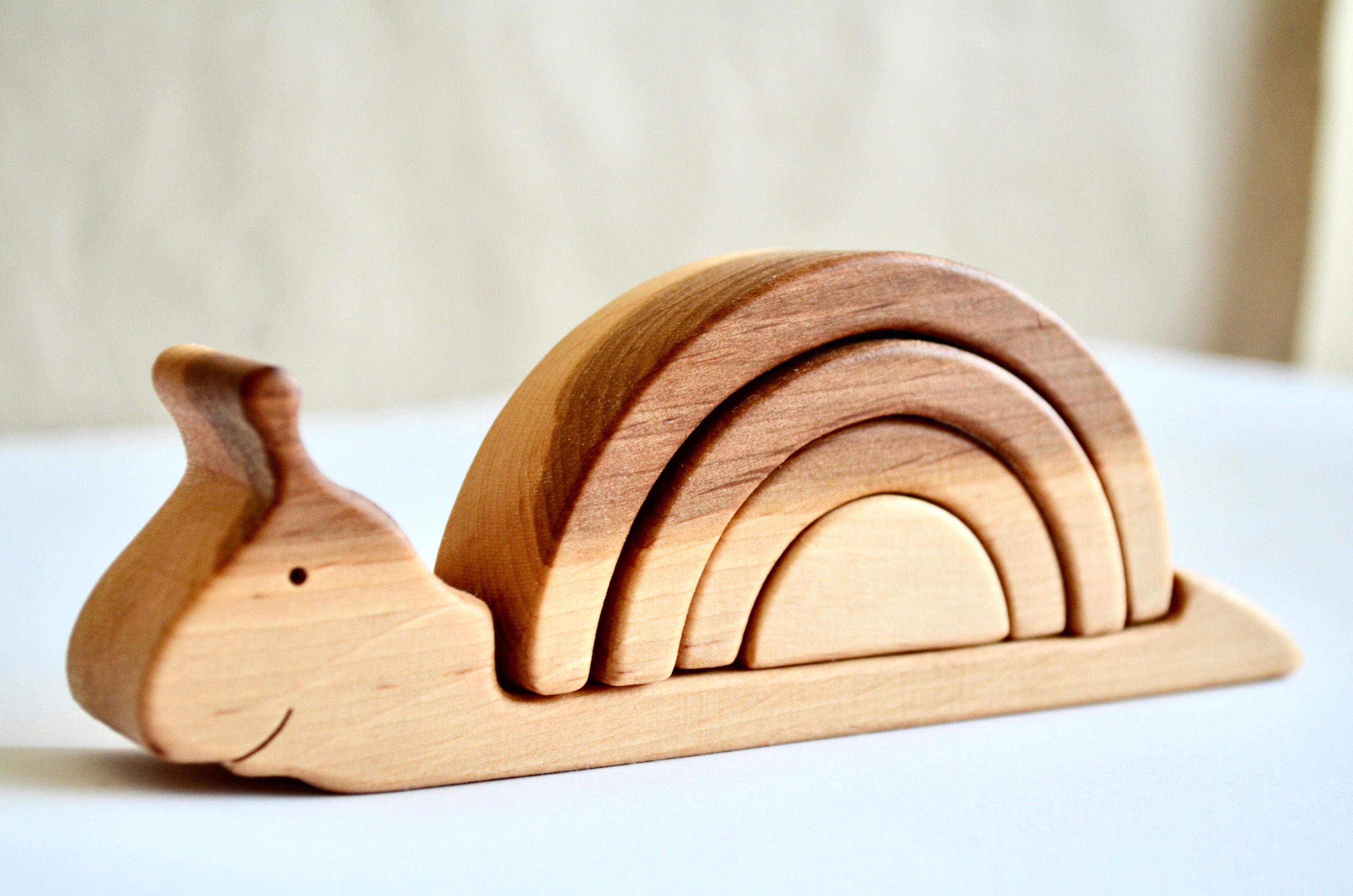 Wooden Snail Stacking Toy Waldorf Natural Arch Animal Puzzle - Etsy