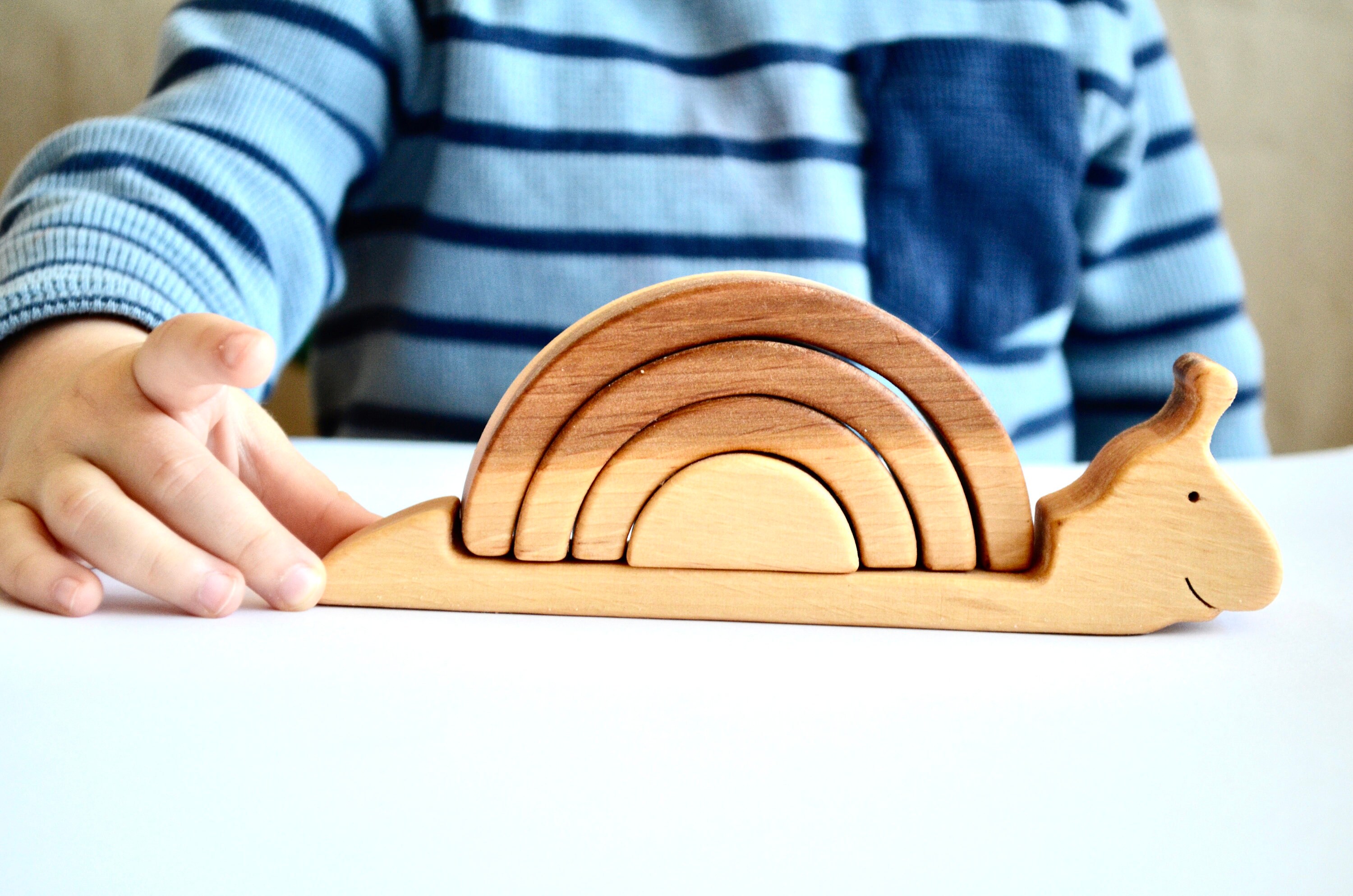 Wooden Snail Stacking Toy Waldorf Natural Arch Animal Puzzle Balance ...