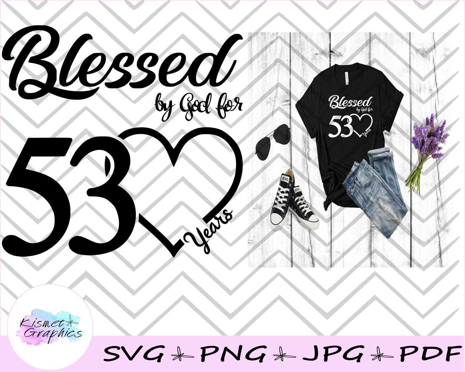 Digital File "blessed by God for 53 Years" - Etsy