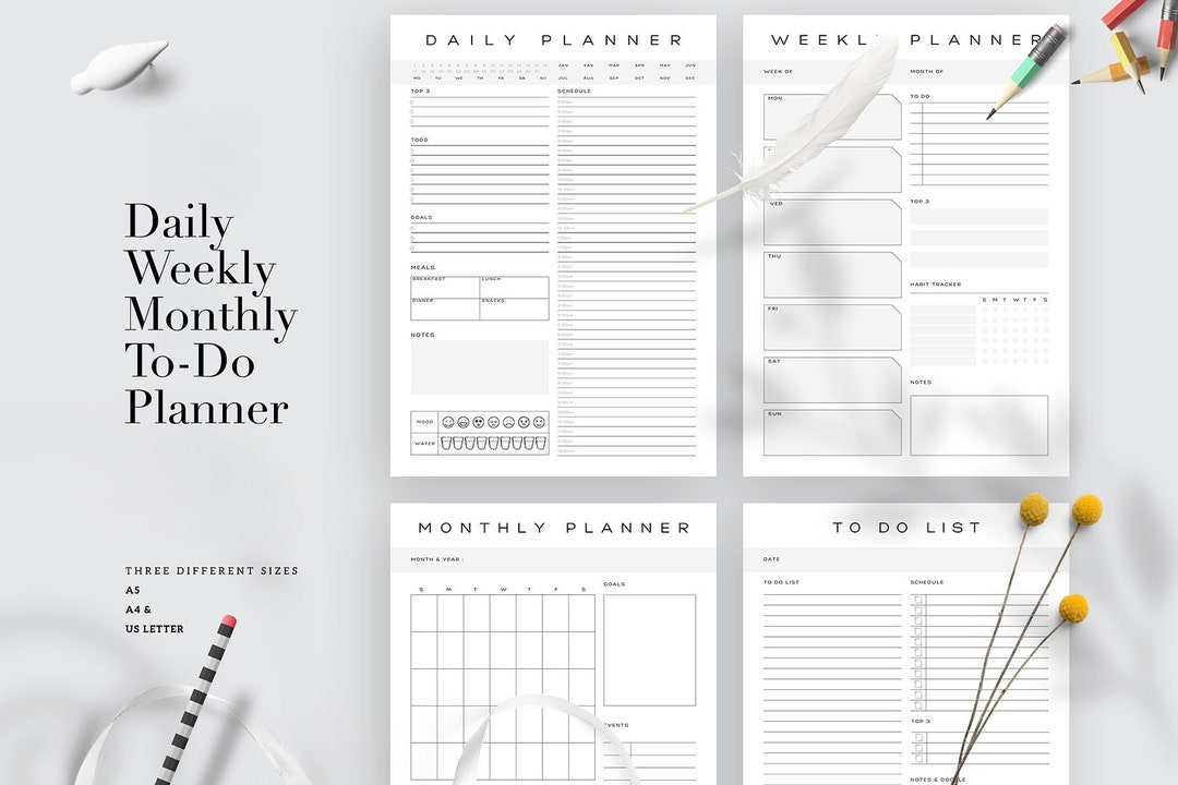 Daily Weekly Monthly To-do Planner - Undated - Etsy