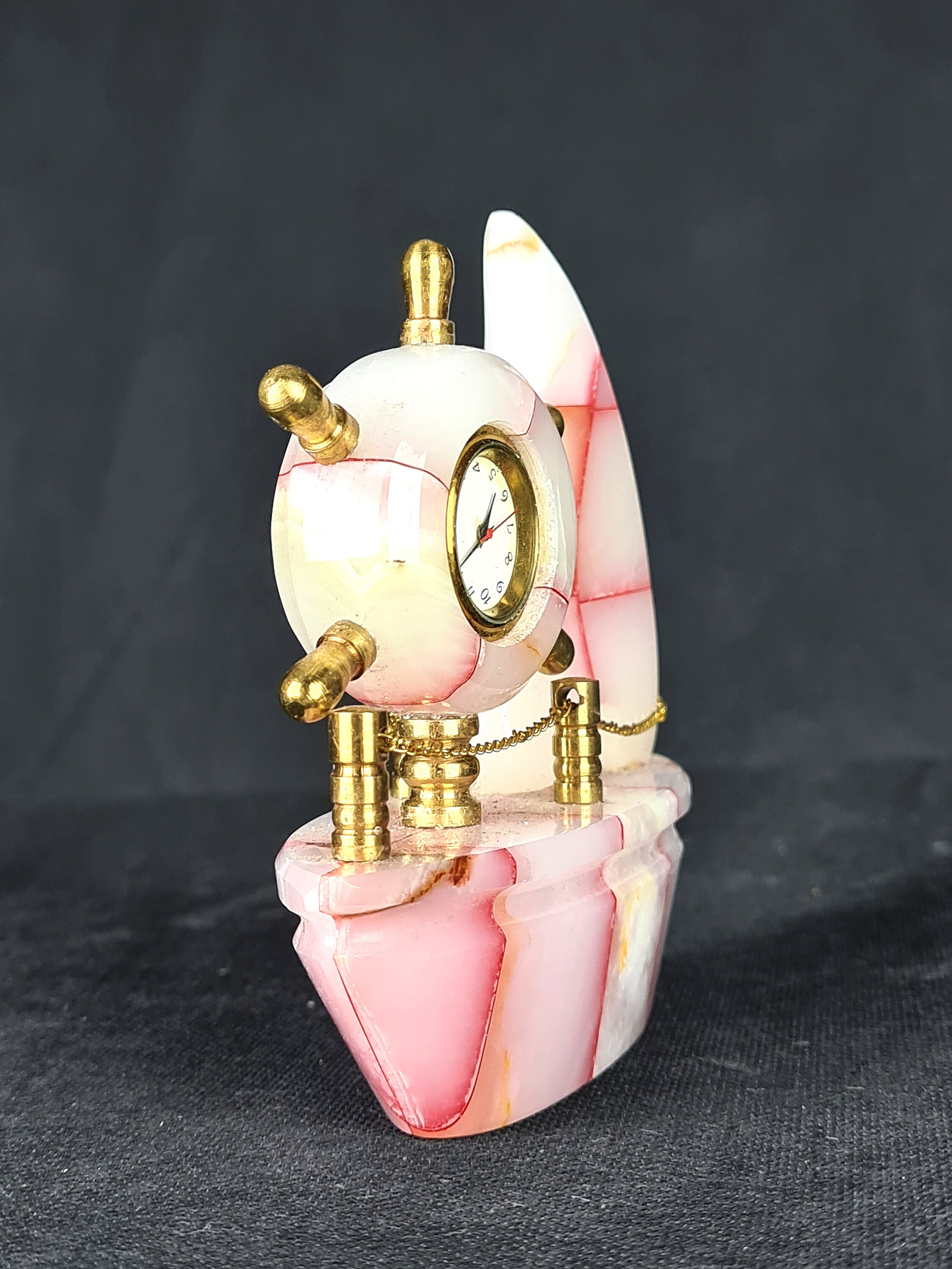 Pink Marble Hand Crafted Ship Table Clock,marble Table Clock,ship Table ...