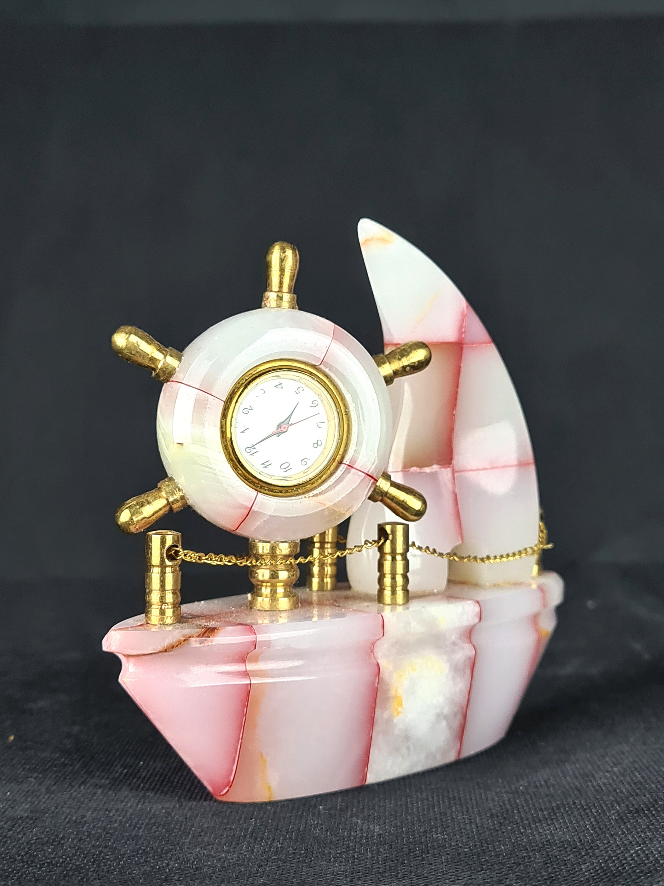 Pink Marble Hand Crafted Ship Table Clock,marble Table Clock,ship Table ...