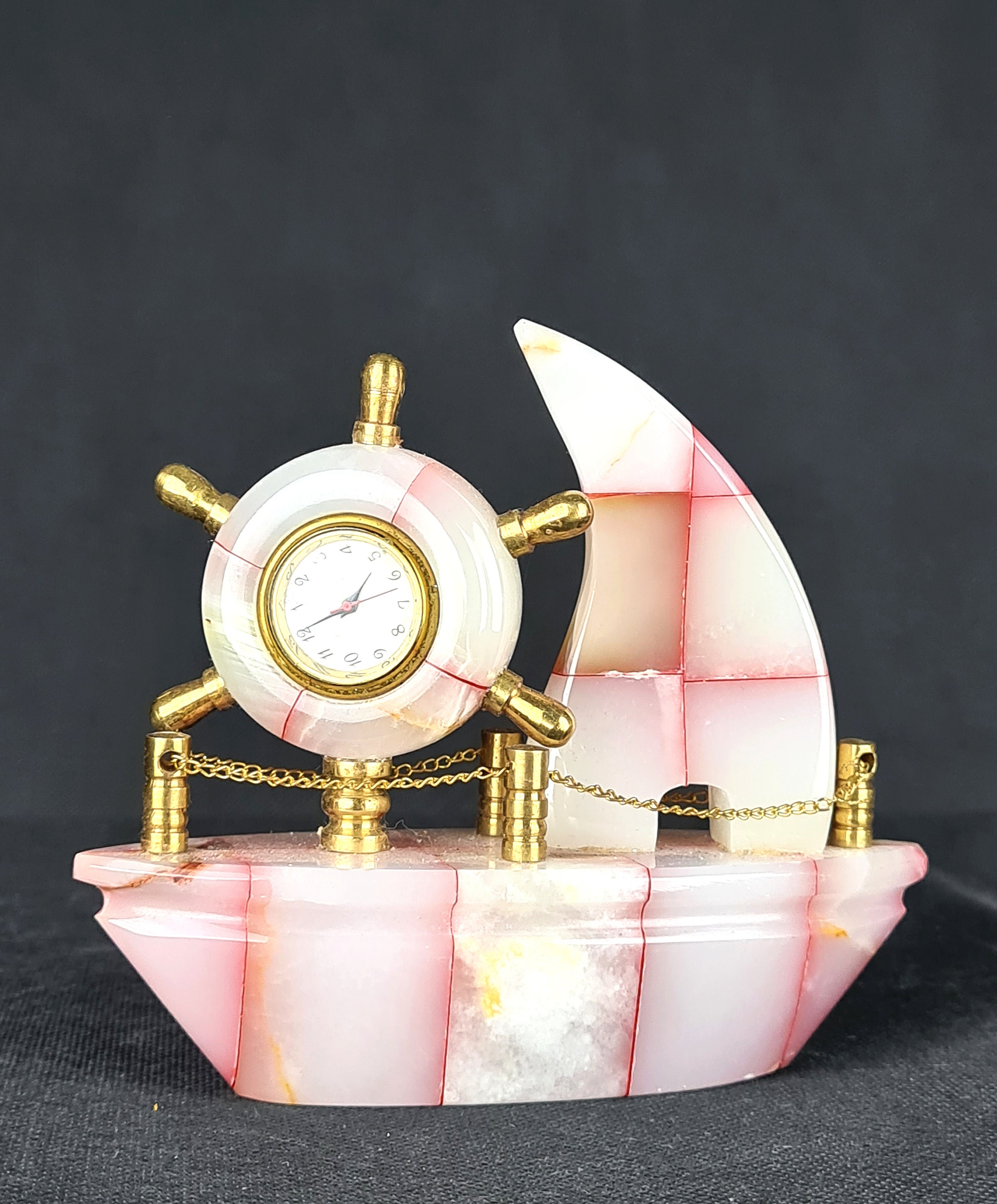 Pink Marble Hand Crafted Ship Table Clock,marble Table Clock,ship Table ...