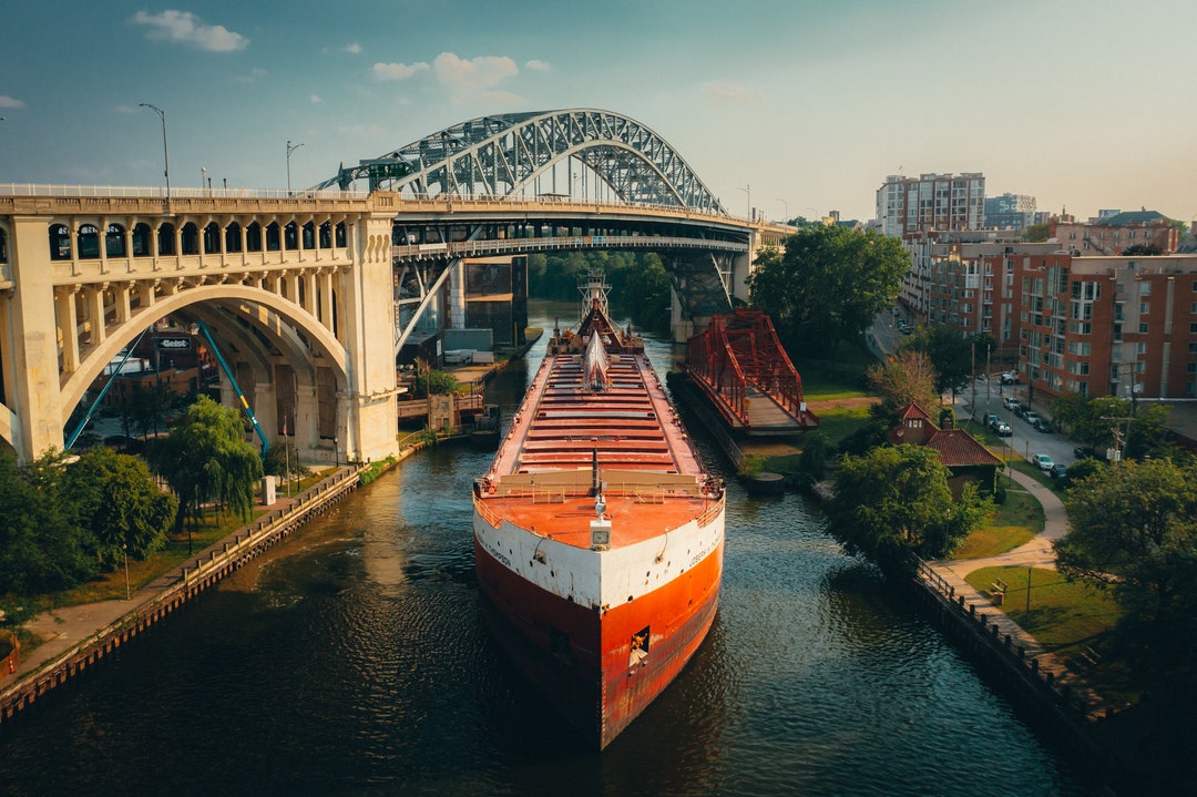 Poster Print of Barge on Cuyahoga River Downtown Cleveland - Etsy