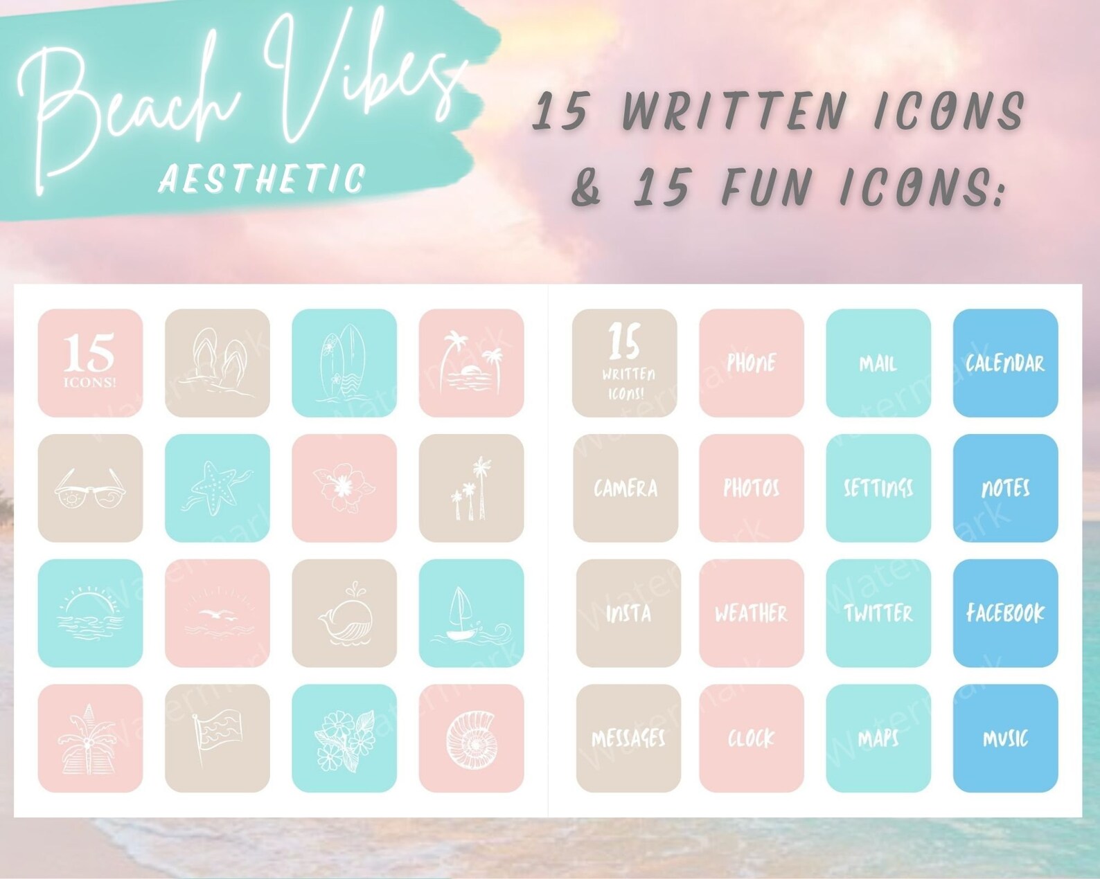 1000 Ios 14 App Icons BEACH VIBES Aesthetic Home Screen | Etsy