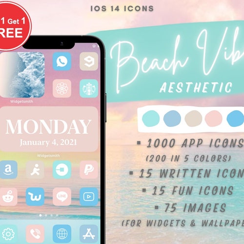 Stationery Widget iOS Covers Beach Vibes iOS 14 App Icon Bundle App ...