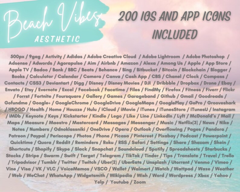 1000 Ios 14 App Icons BEACH VIBES Aesthetic Home Screen | Etsy