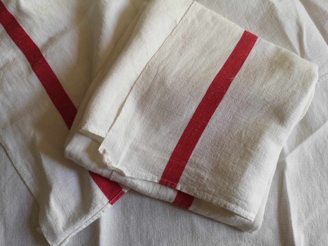 Vintage French Red Striped Kitchen Linens Torchons Tea Towels Tea ...