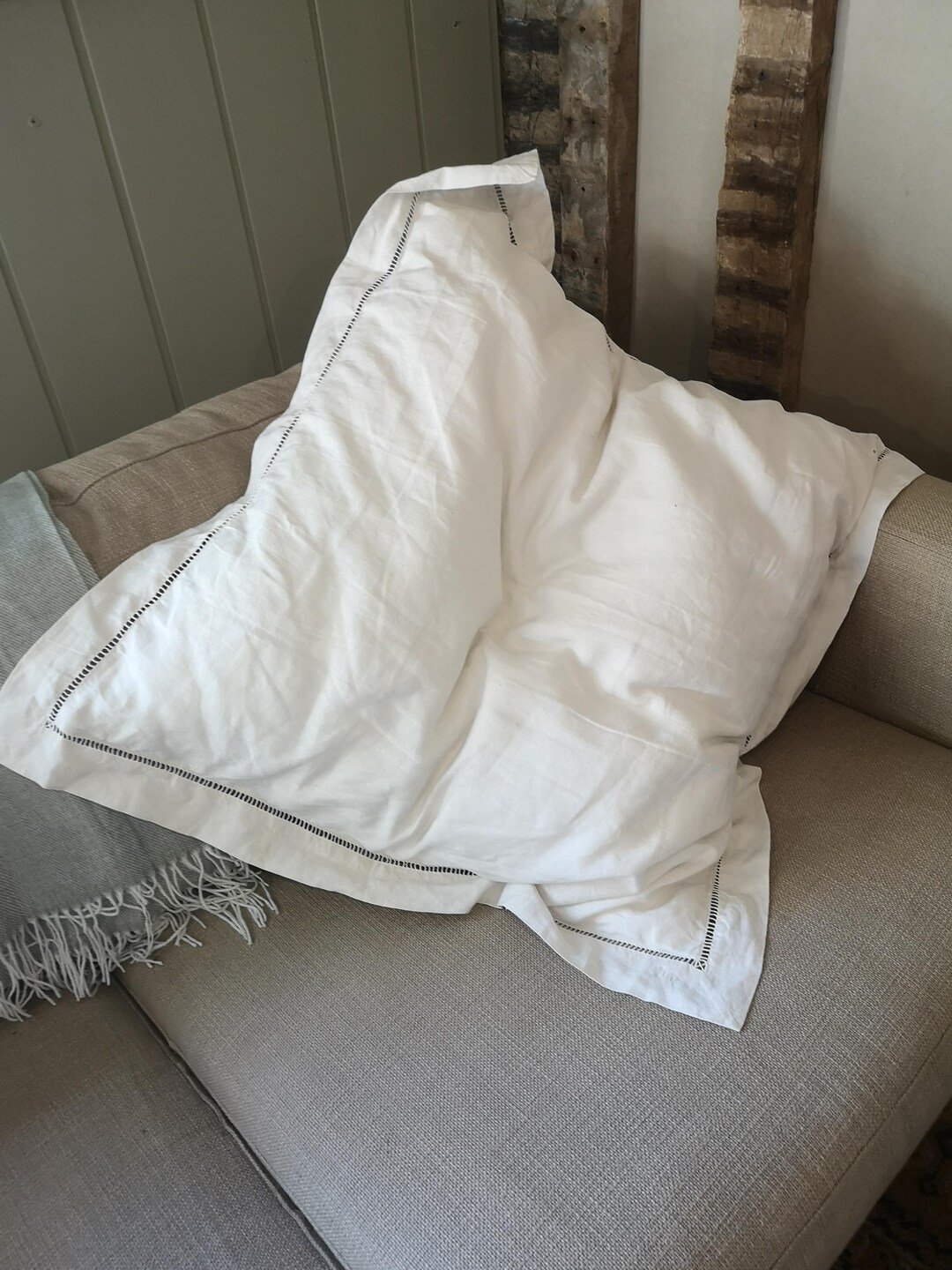Antique French Pure White Linen Cushion Pillowcase or Sham With ...