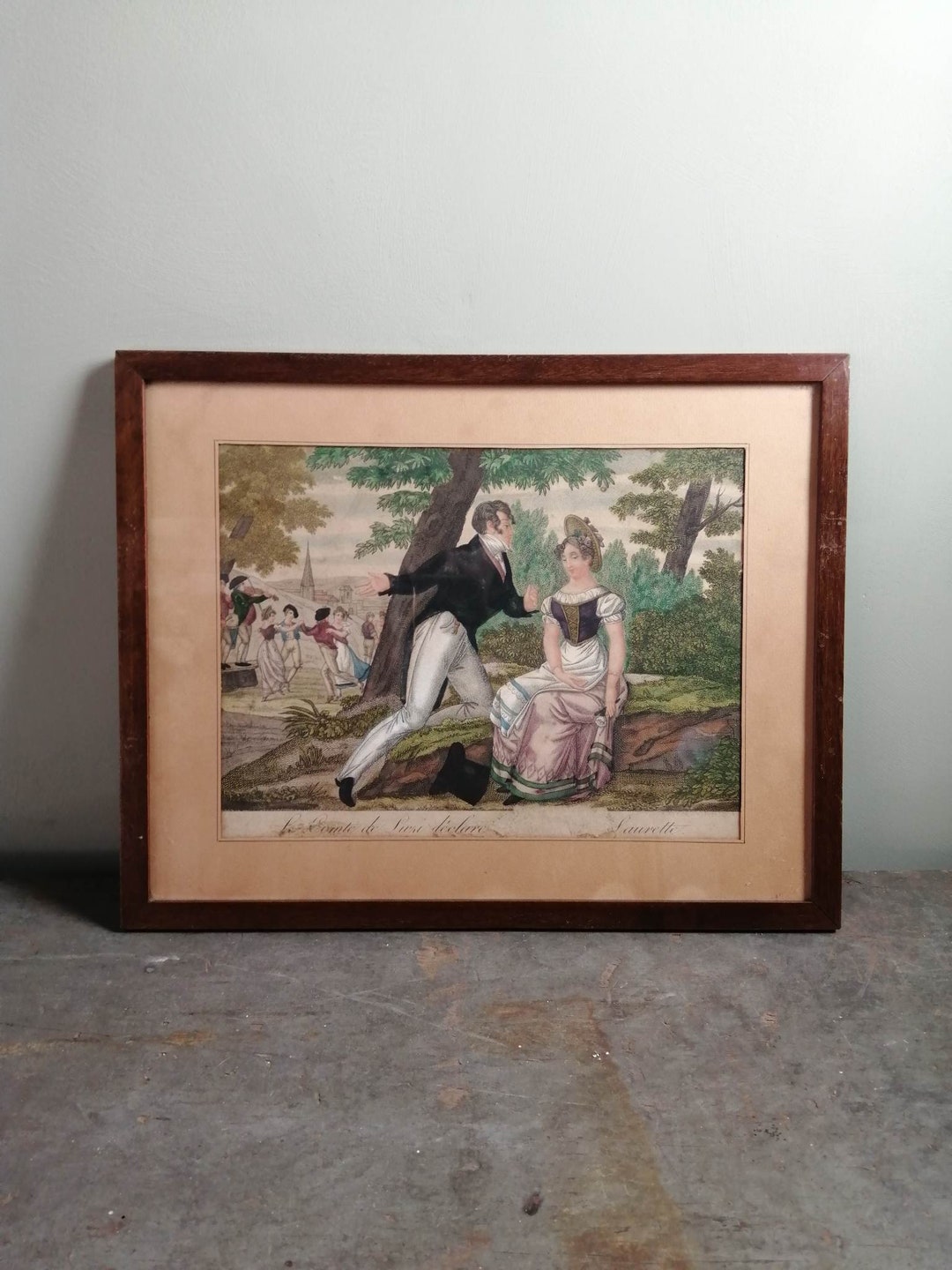 Antique French Framed Engraved Hand Coloured Etching Scene From ...