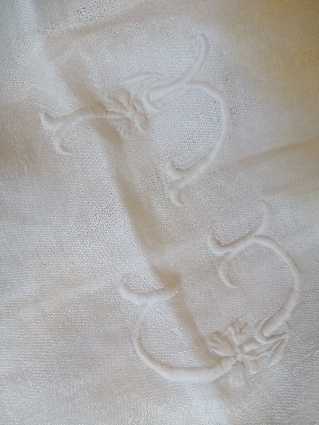 Antique French Large Damask Monogram Embroidered Tablecloth for Repair ...