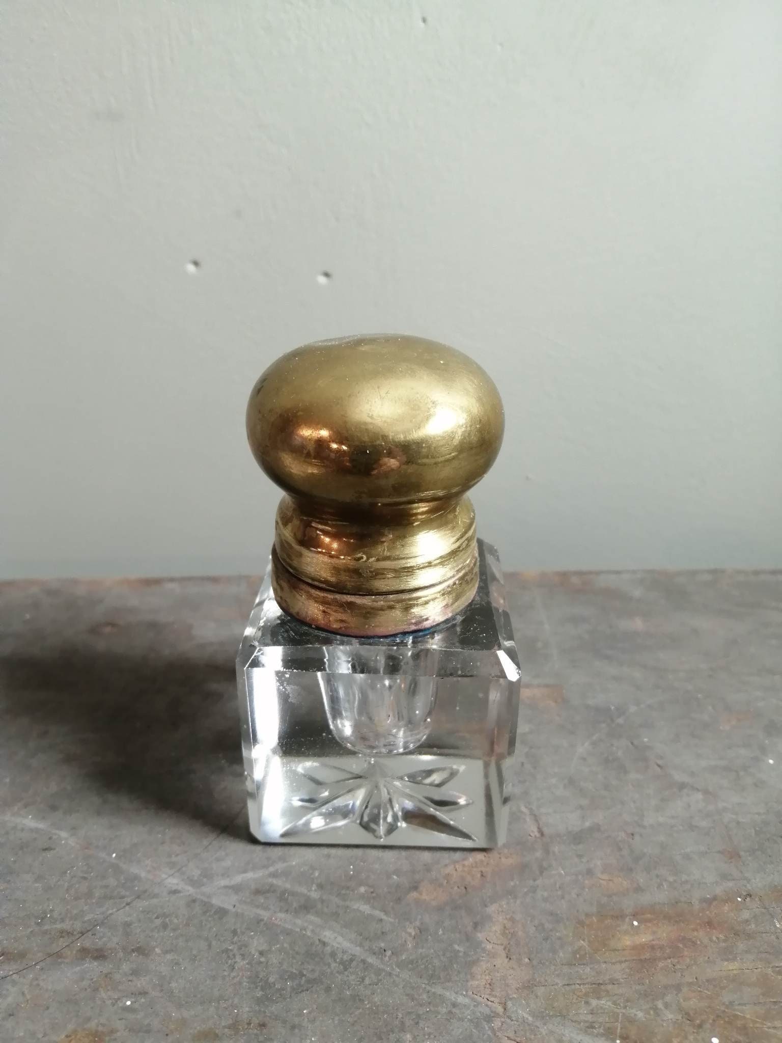 Antique French Hand Blown Cut Glass Ink Bottle With Brass Knob Lid - Etsy
