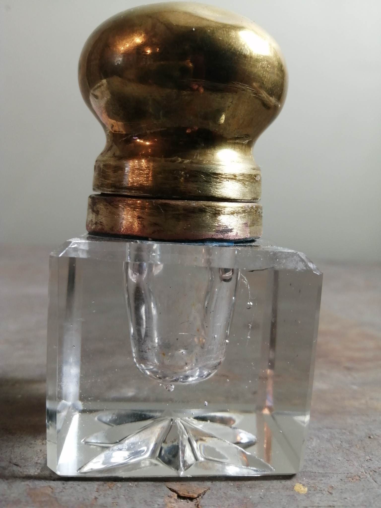 Antique French Hand Blown Cut Glass Ink Bottle With Brass Knob Lid - Etsy