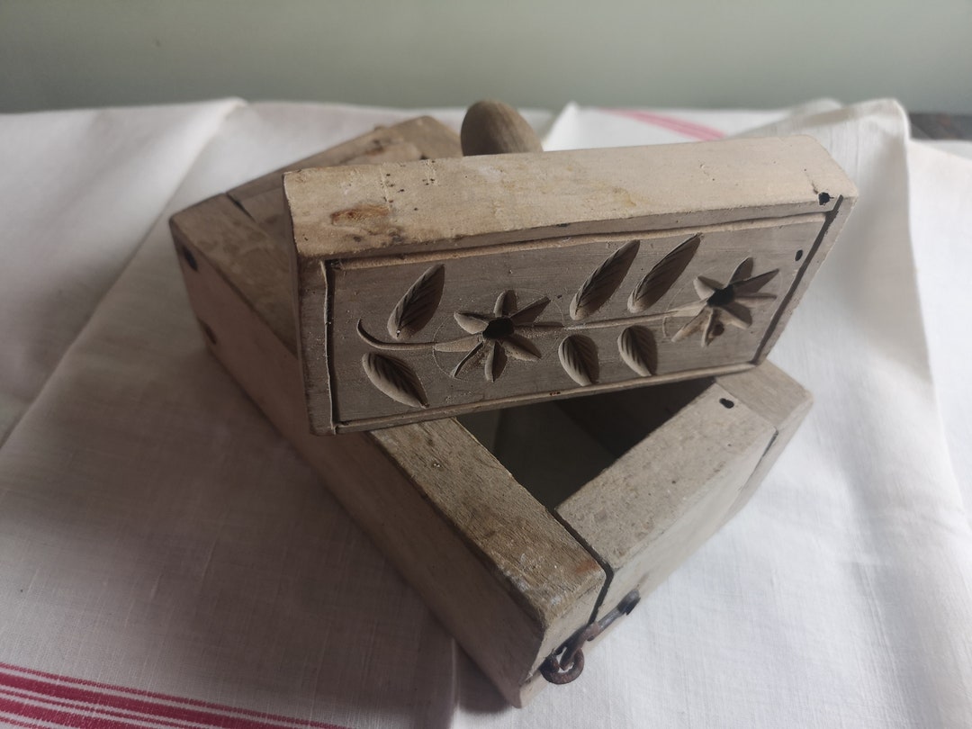 Old Antique French Rustic Wooden Butter Mould Pat Stamp Press With ...
