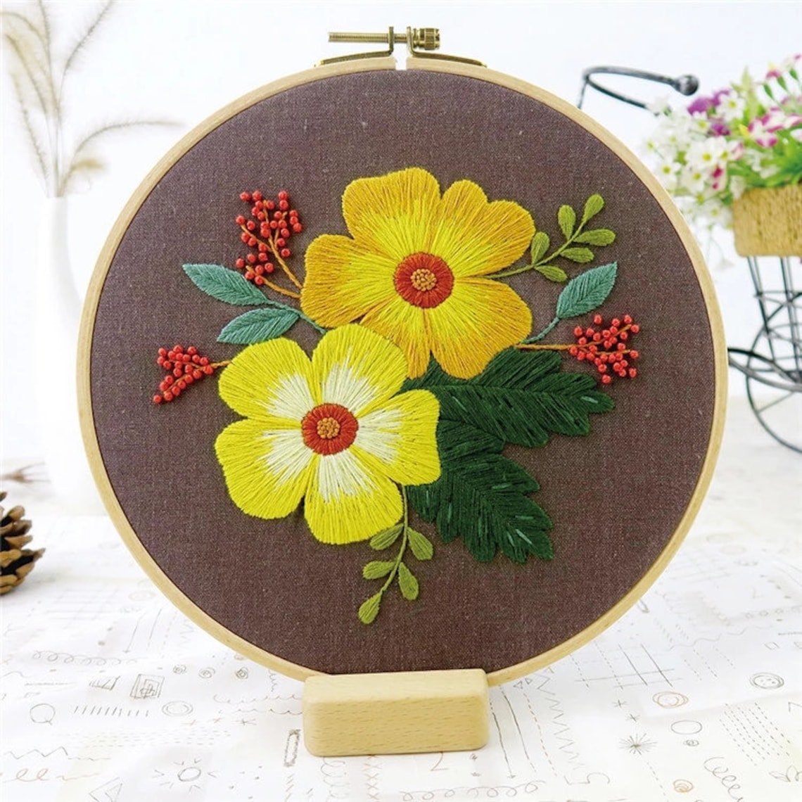 Yellow Orange Flowers Embroidery Kit Free Shipping Boho - Etsy