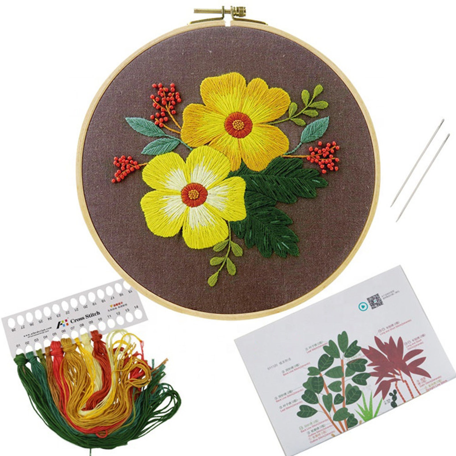 Yellow Orange Flowers Embroidery Kit Free Shipping Boho - Etsy