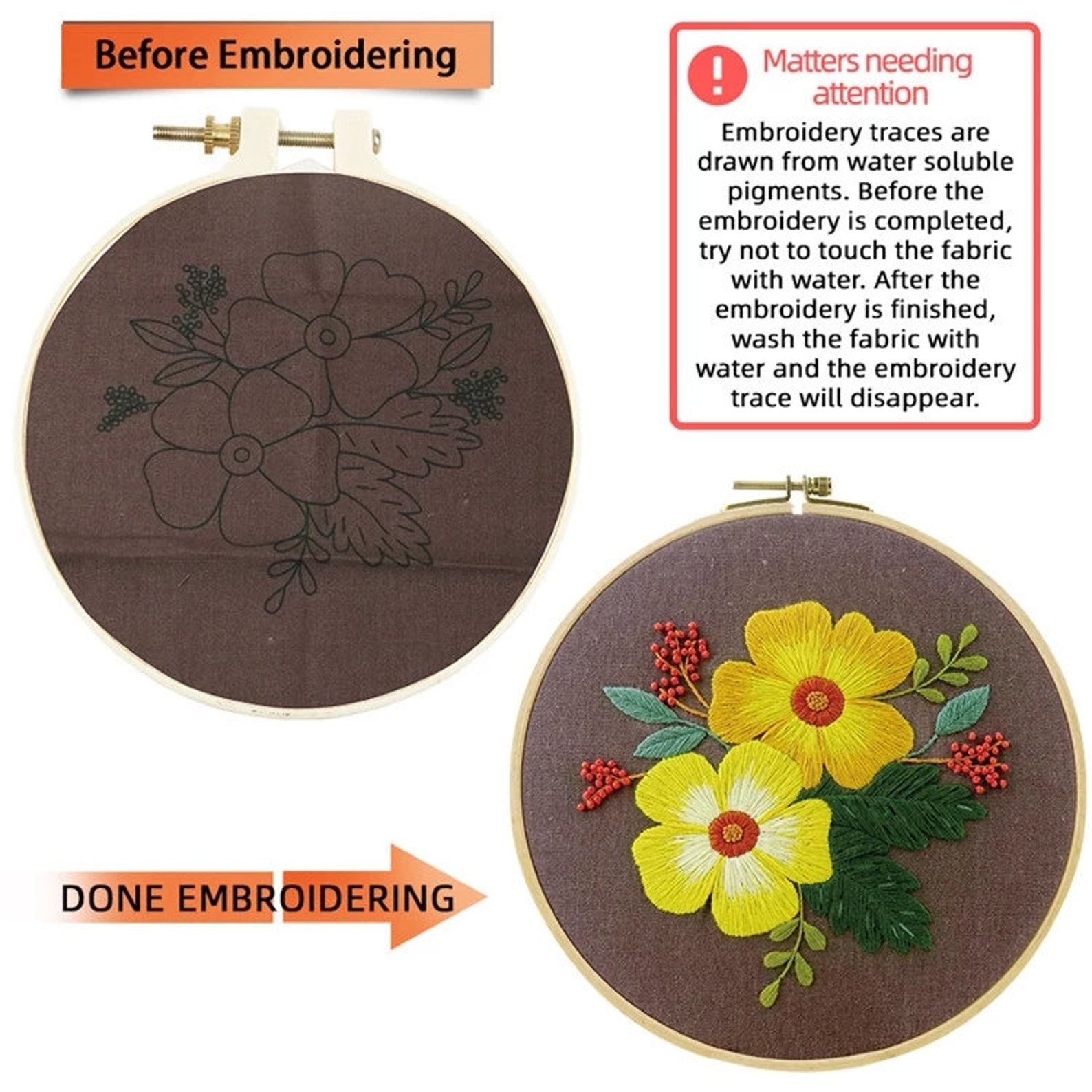 Yellow Orange Flowers Embroidery Kit Free Shipping Boho - Etsy