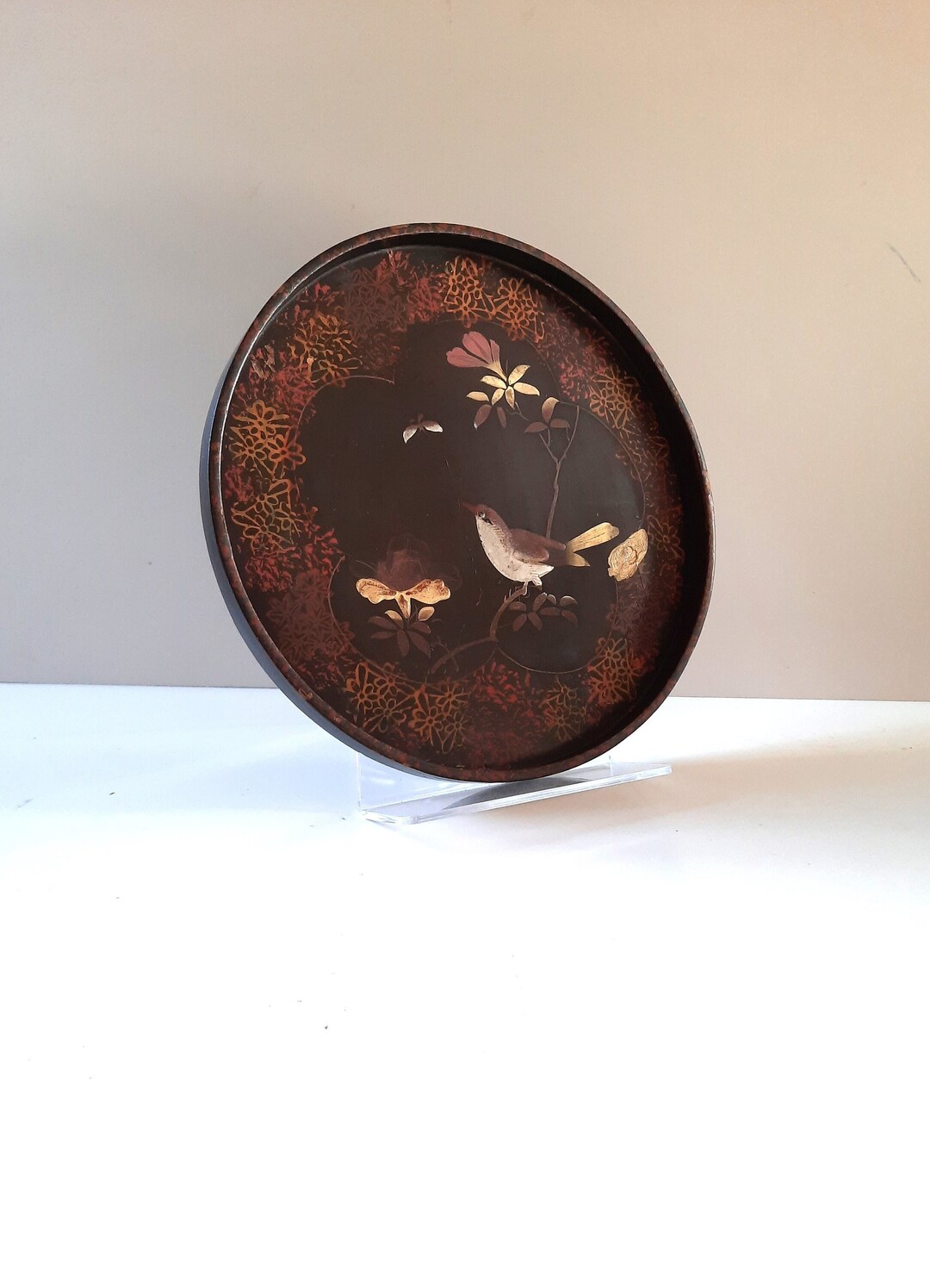 Unique Vintage Japanese Small Round Wooden Decorative Tray With ...