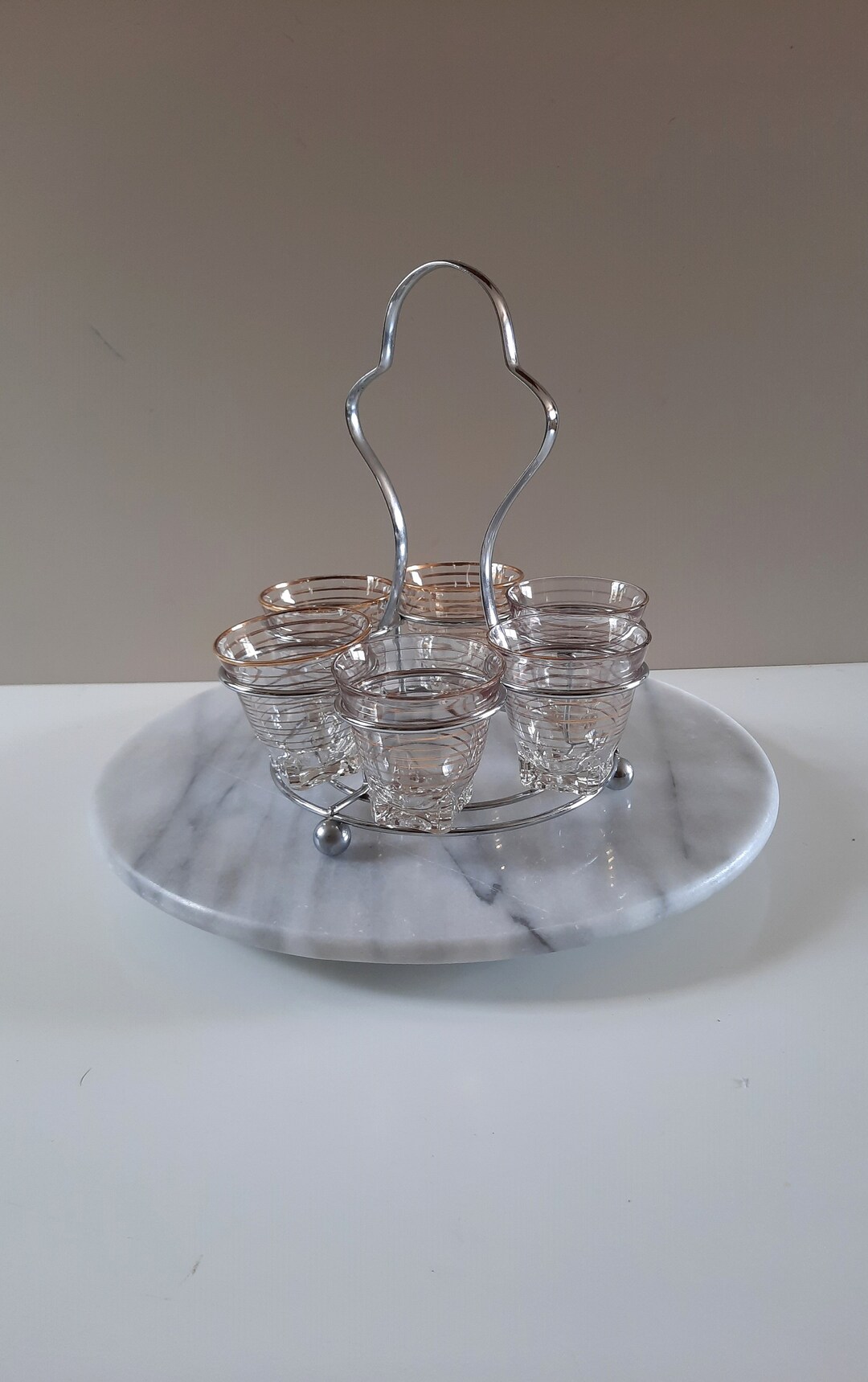 Vintage Shot Glasses and Stand Vintage Dainty Set of Gilded Drinks Shot ...