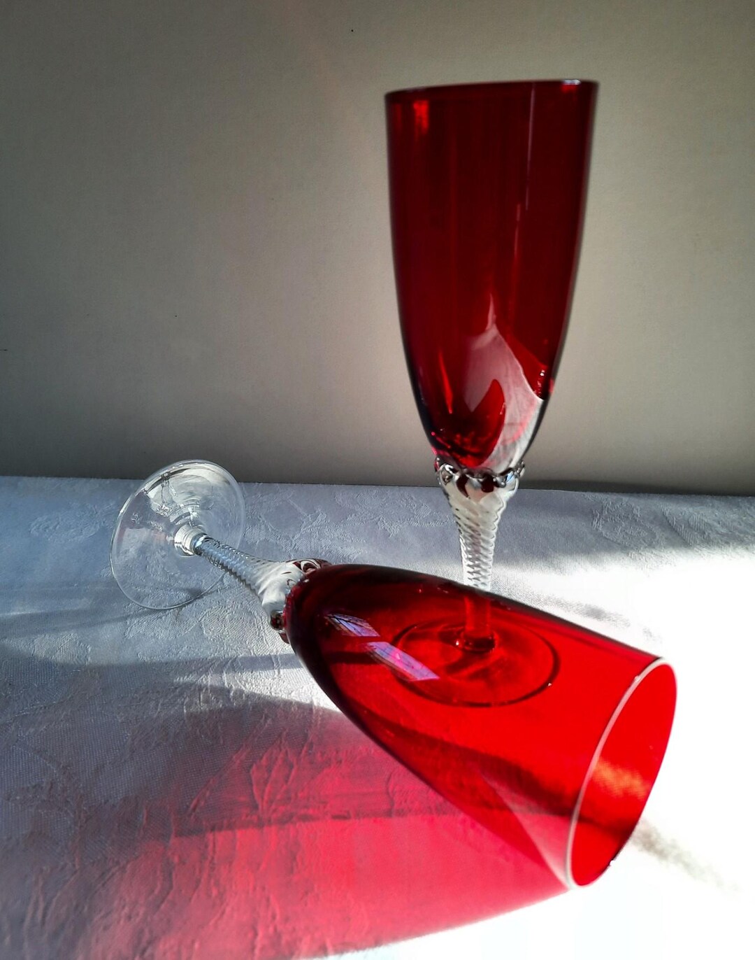 Lovely Vintage Pair of Tall Ruby Red Wine Glasses With Clear Stems - Etsy