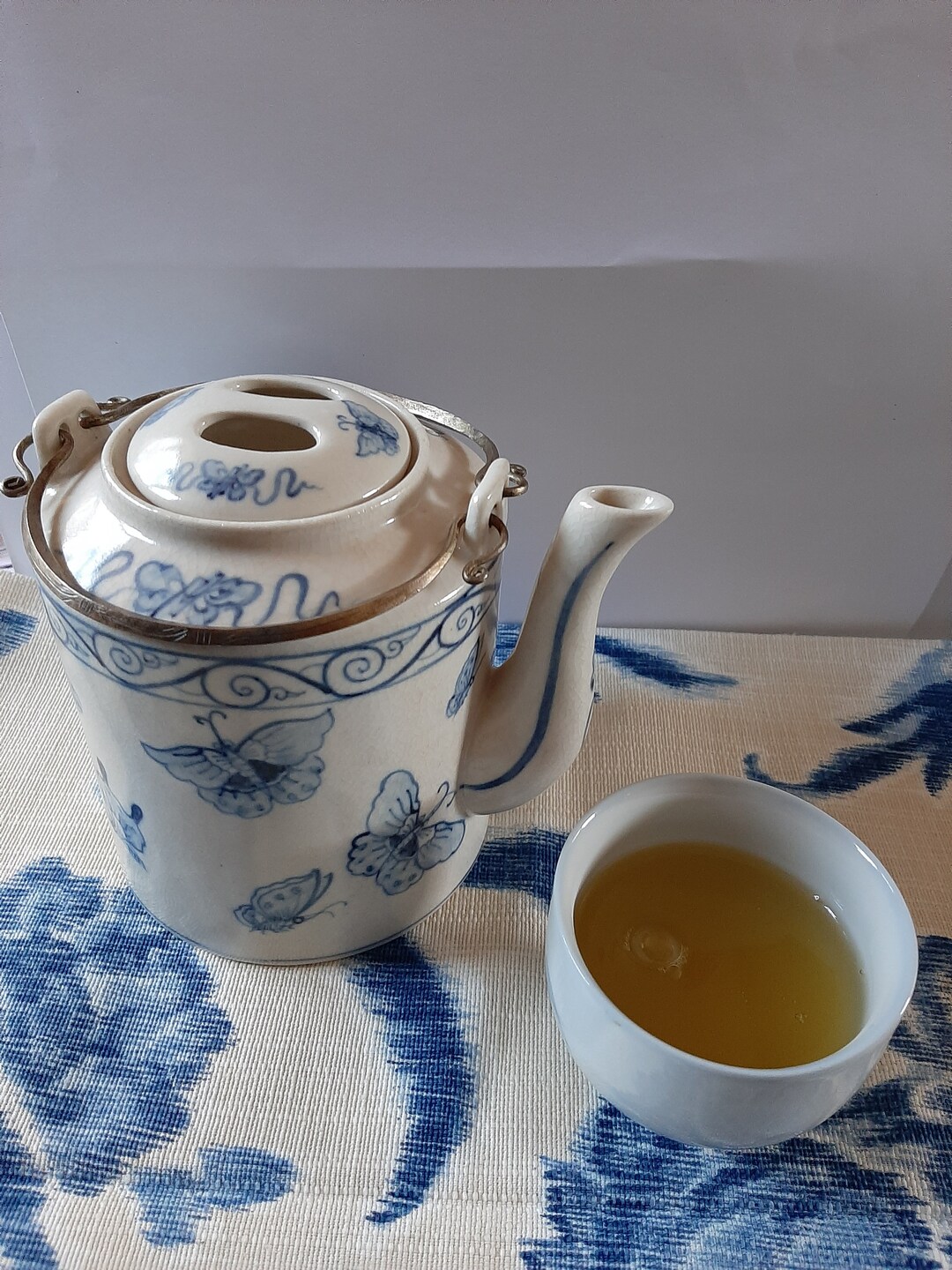Lovely Vintage Chinese Ceramic Teapot With Blue Butterfly Pattern and ...