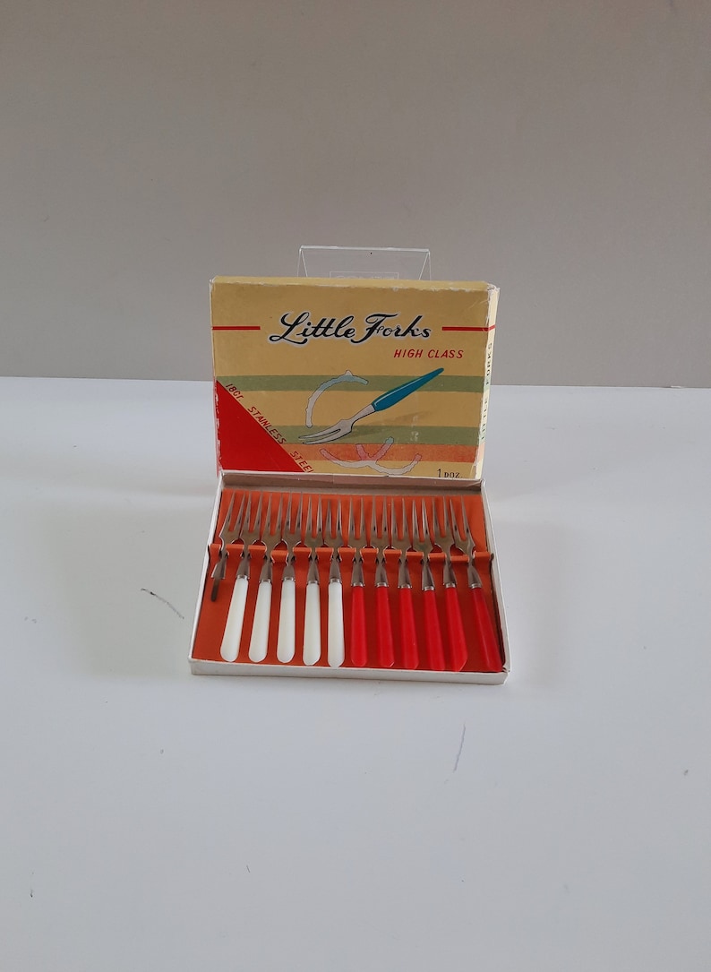 Vintage Boxed 'little Fish High Class' Cocktail Forks/picks With Red ...
