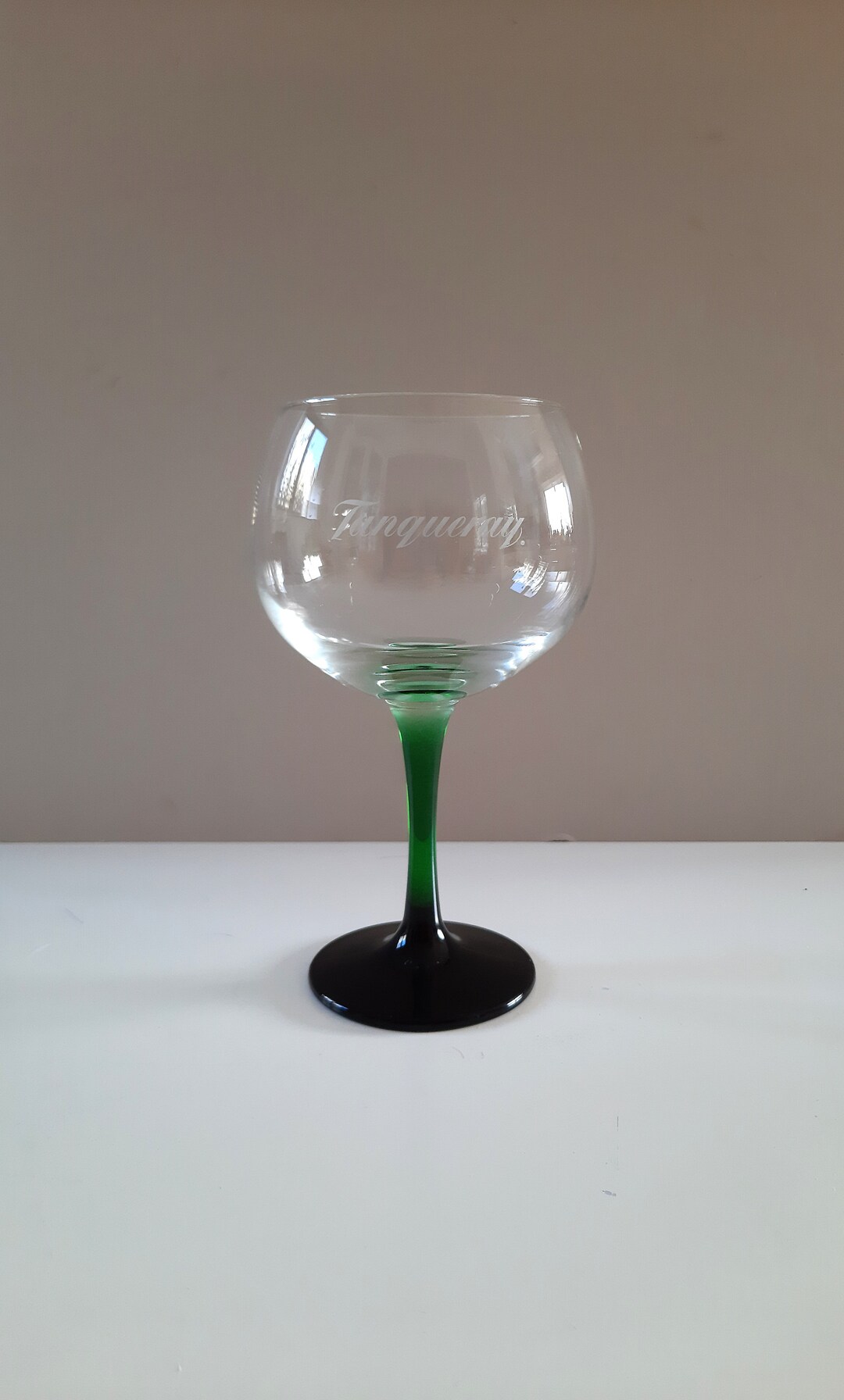 Vintage Large 'tanqueray' Etched Green Stemmed Gin Copa Balloon Glass ...