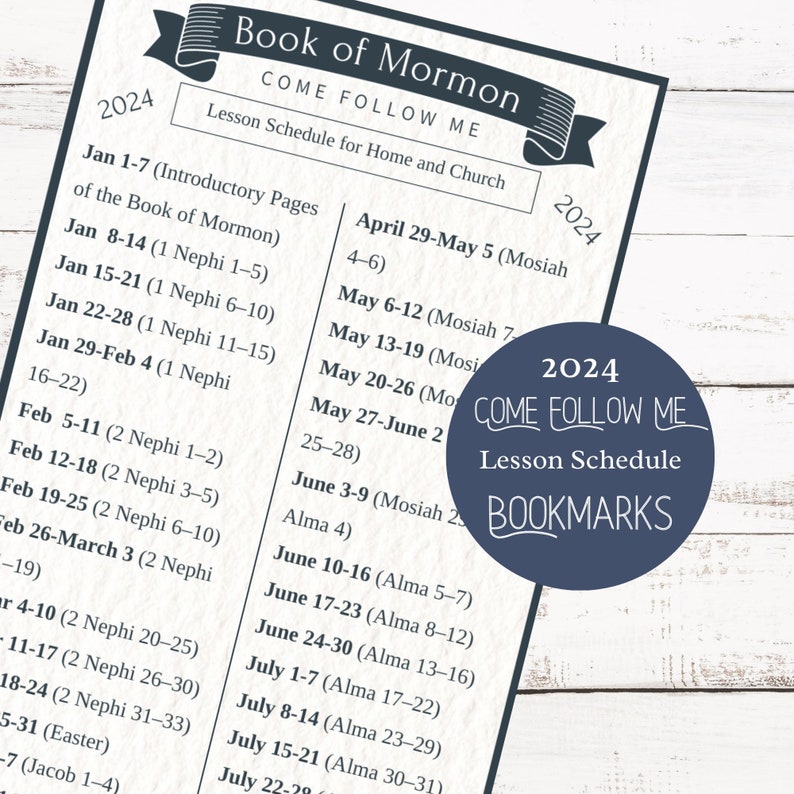 Come Follow Me Lesson Schedule Bookmarks for 2024 Perfect Tools for LDS ...