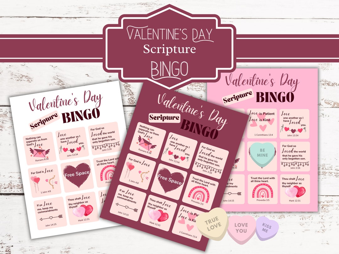 Valentine Bingo | Scripture BINGO Cards for Valentine's Day | Valentine ...