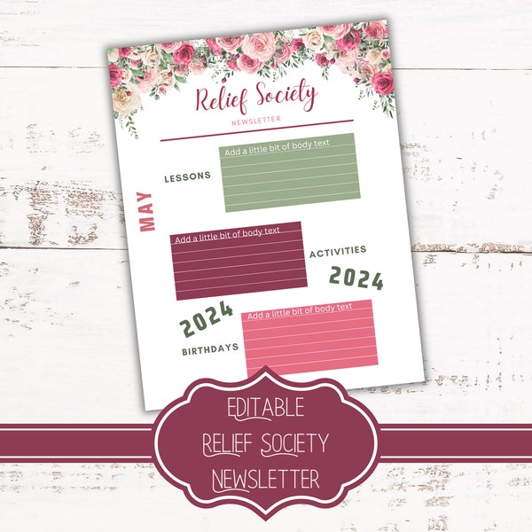 Relief Society Newsletter Template - Etsy