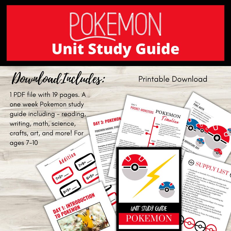 Pokemon Unit Study | Ages 7-10 | 1 Week - Etsy