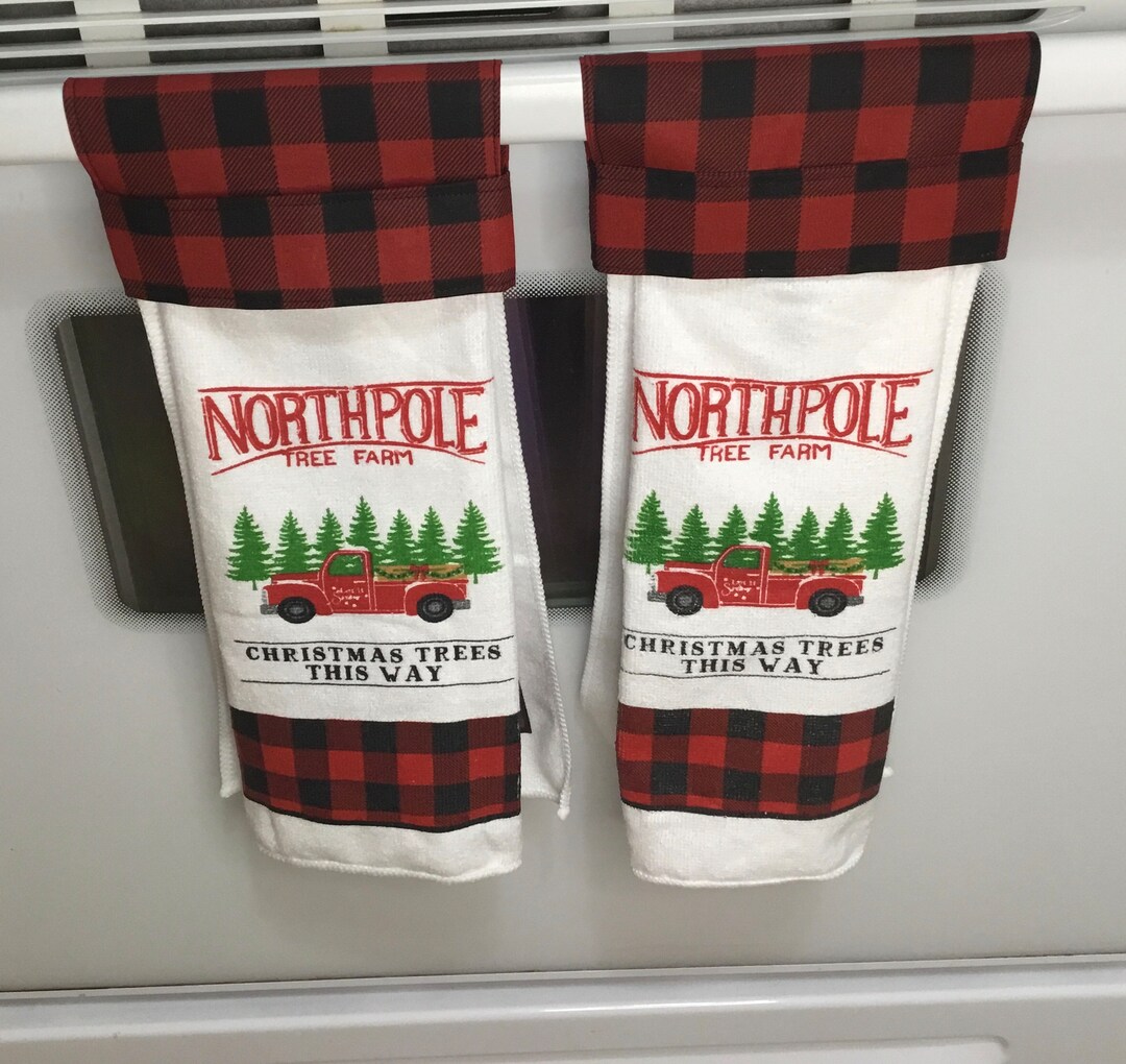 Handmade North Pole Tree Farm Loop Hanging Kitchen Towel With a Red ...