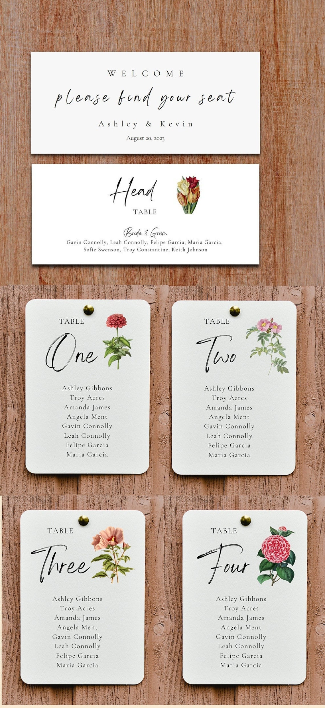 Vintage Floral Table Seating Chart Wedding Table Cards - Etsy