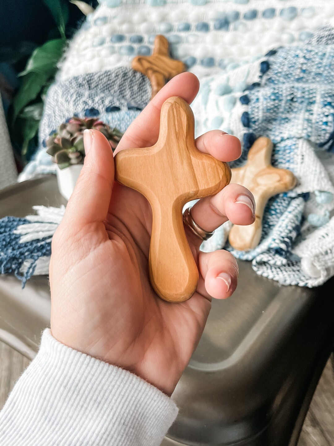 ADD ON • Olive Wood Comfort Cross • Holy Land • Support Gift • Pocket ...